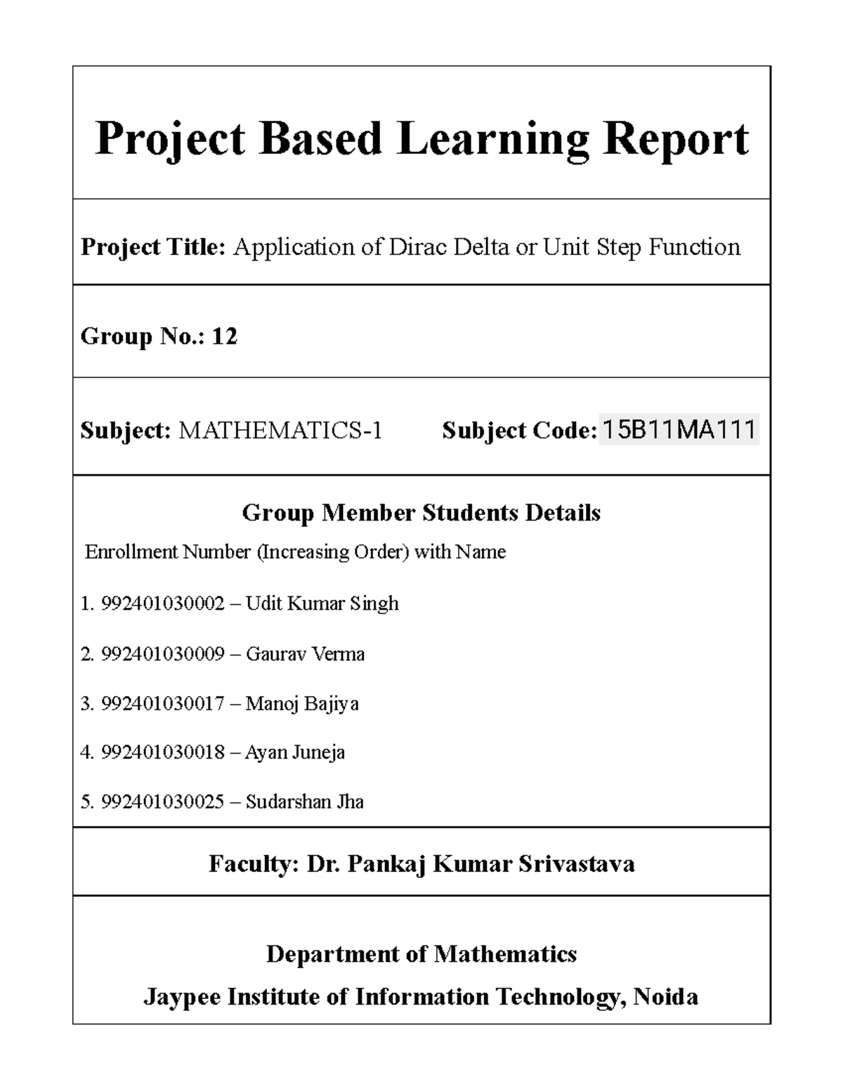 Maths pbl final - Project Based Learning Report Project Title ...