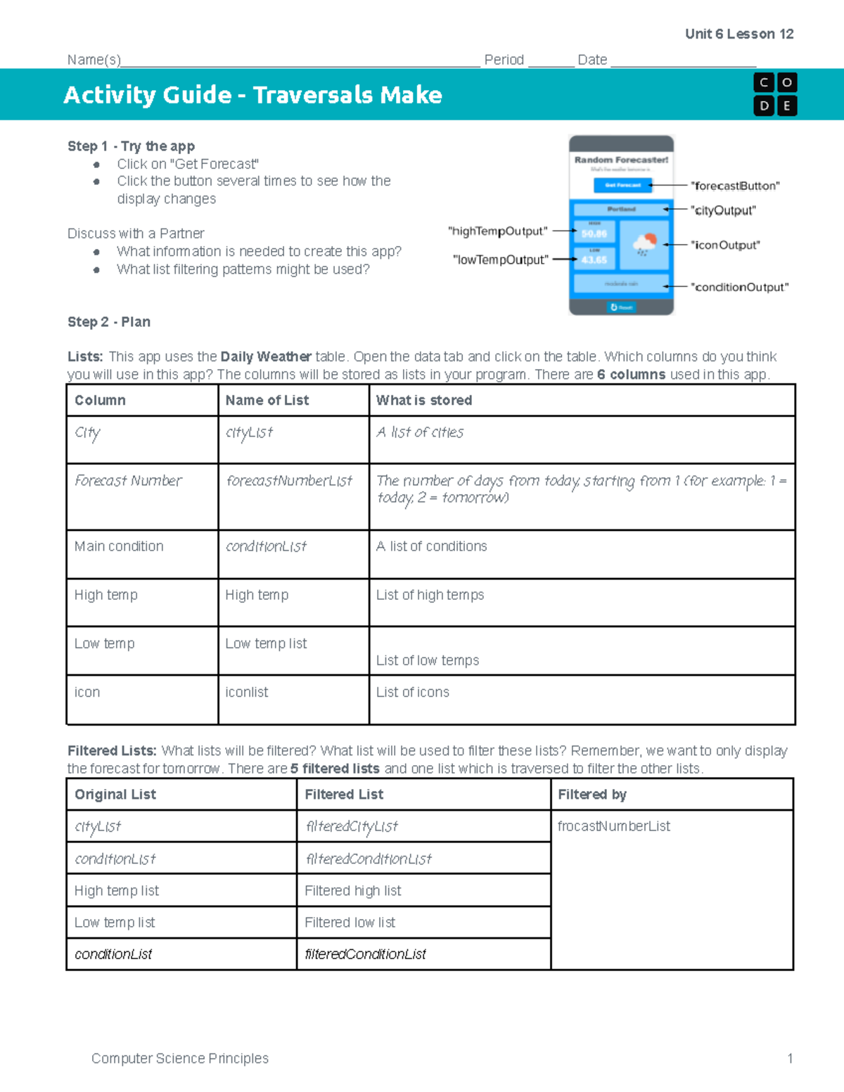 Unit 6 Lesson 12 Activity Guide: Weather App Traversals - Studocu