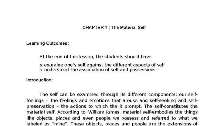 GE1-Understanding the Self: Chapter 1 - The Material Self Insights ...