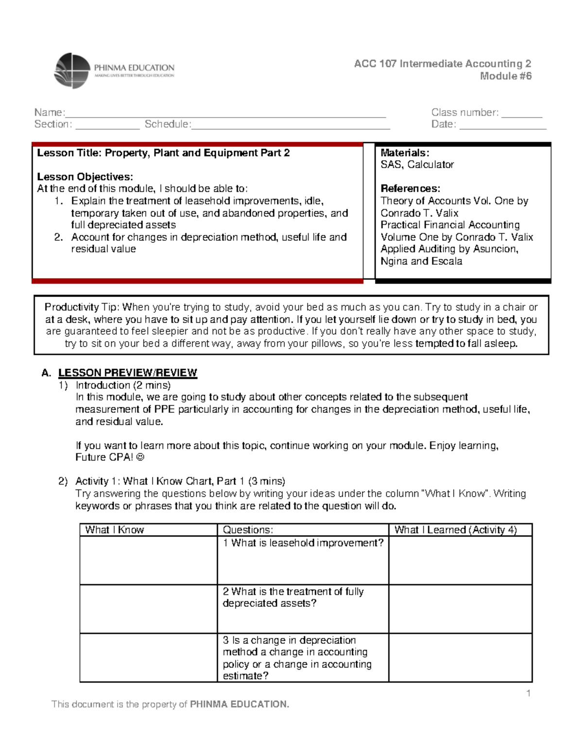 SAS#6-ACC107 - Module # Name:_______________________________________________________ Section ...