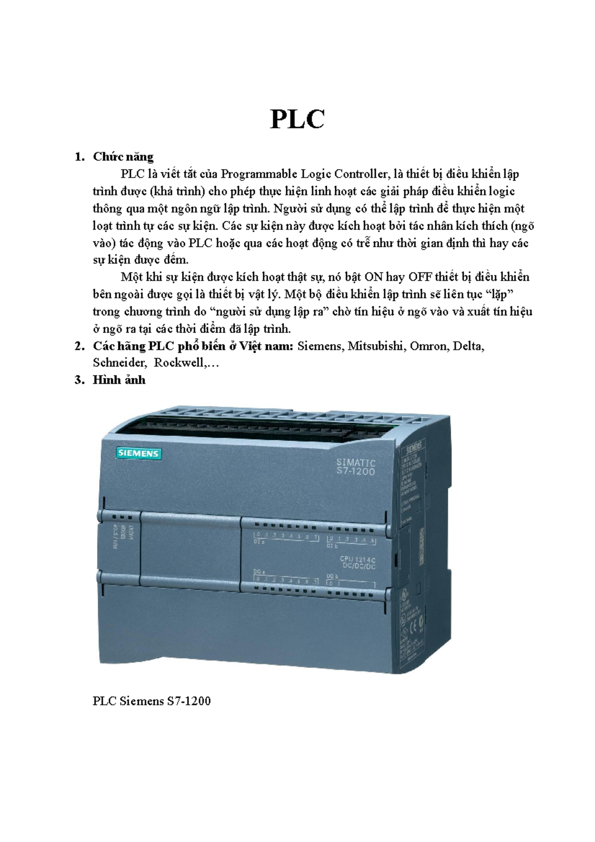 PLC - good - PLC 1. Chức năng PLC là viết tắt của Programmable Logic ...