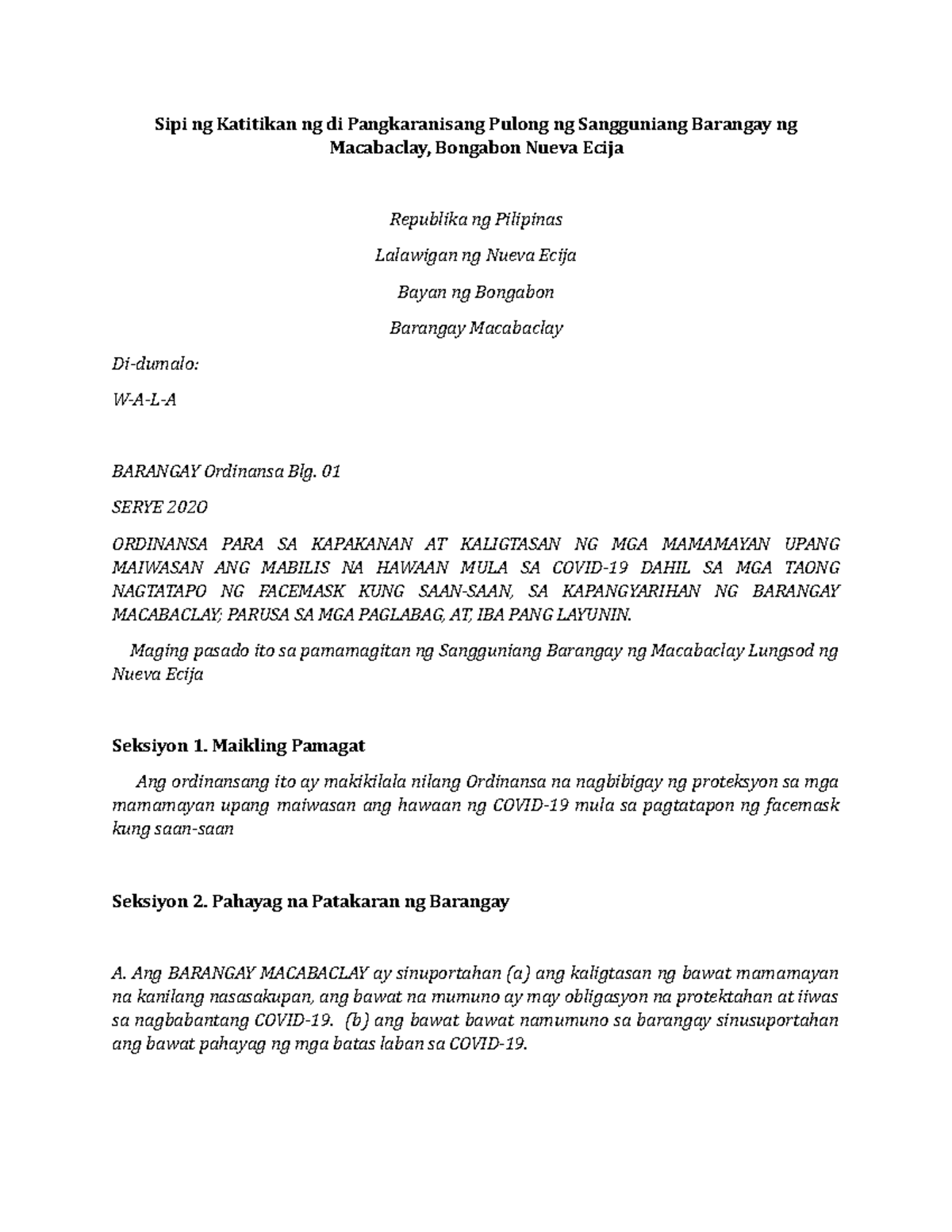 Halimbawa ng Memorandum - Sipi ng Katitikan ng di Pangkaranisang Pulong ...