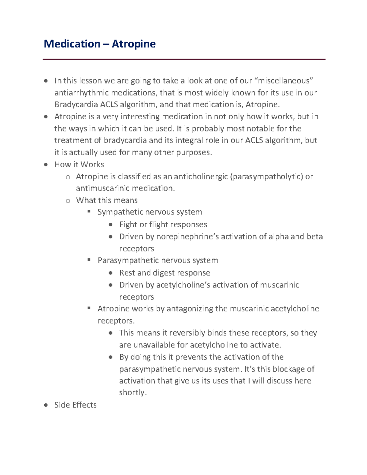 Med - Atropine - Awesome med review for ACLS - Medication – Atropine In ...