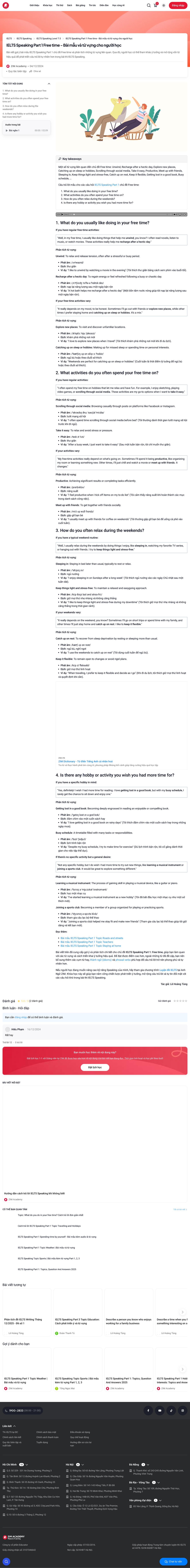 Bài mẫu IELTS Speaking Part 1: Free Time, Từ Vựng & Phân Tích - Studocu
