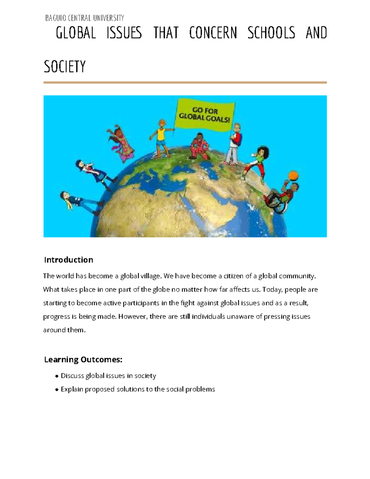 BAGUIO CENTRAL UNIVERSITY: Global Issues Impacting Schools & Society ...