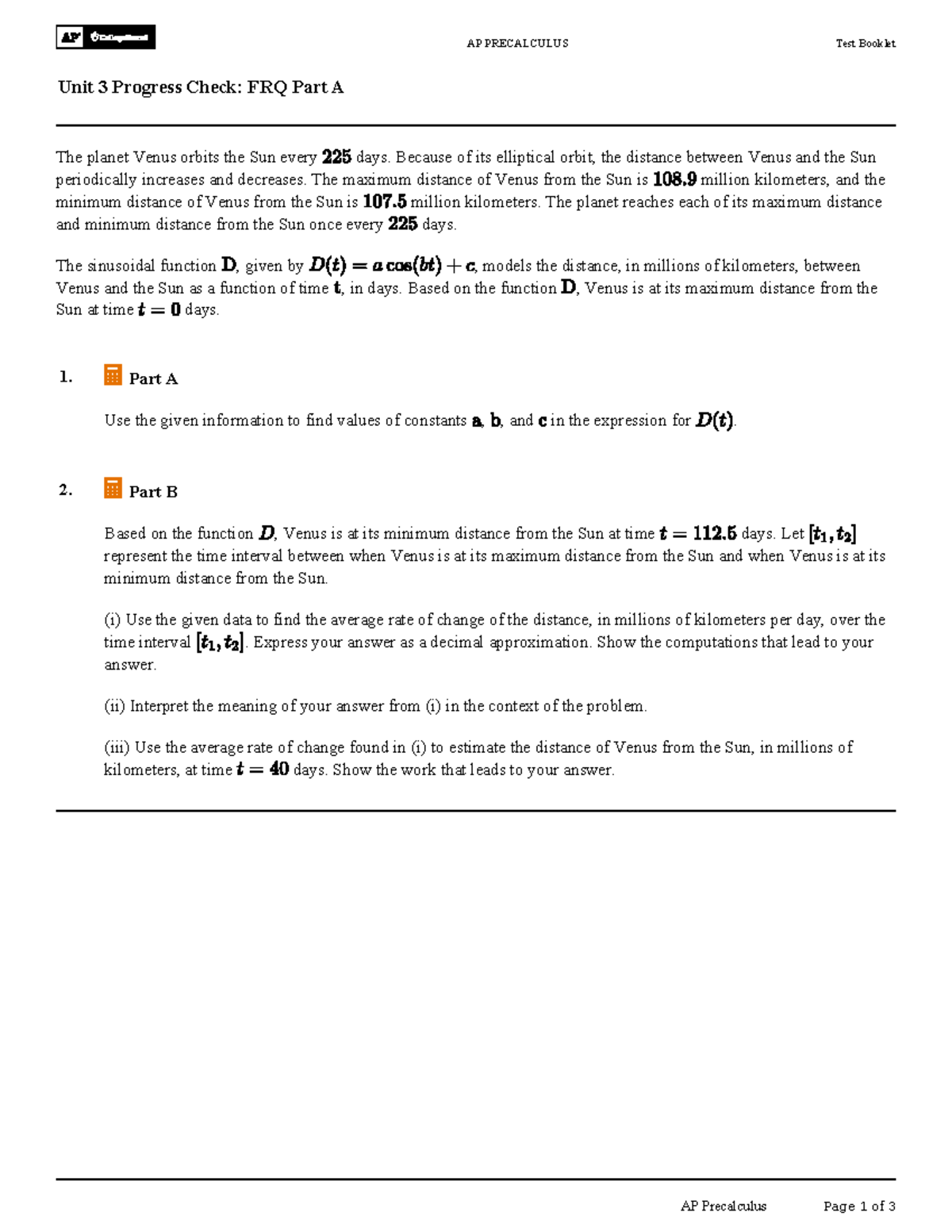 AP PRECALCULUS Unit 3 Progress Check: FRQ Part A Analysis - Studocu