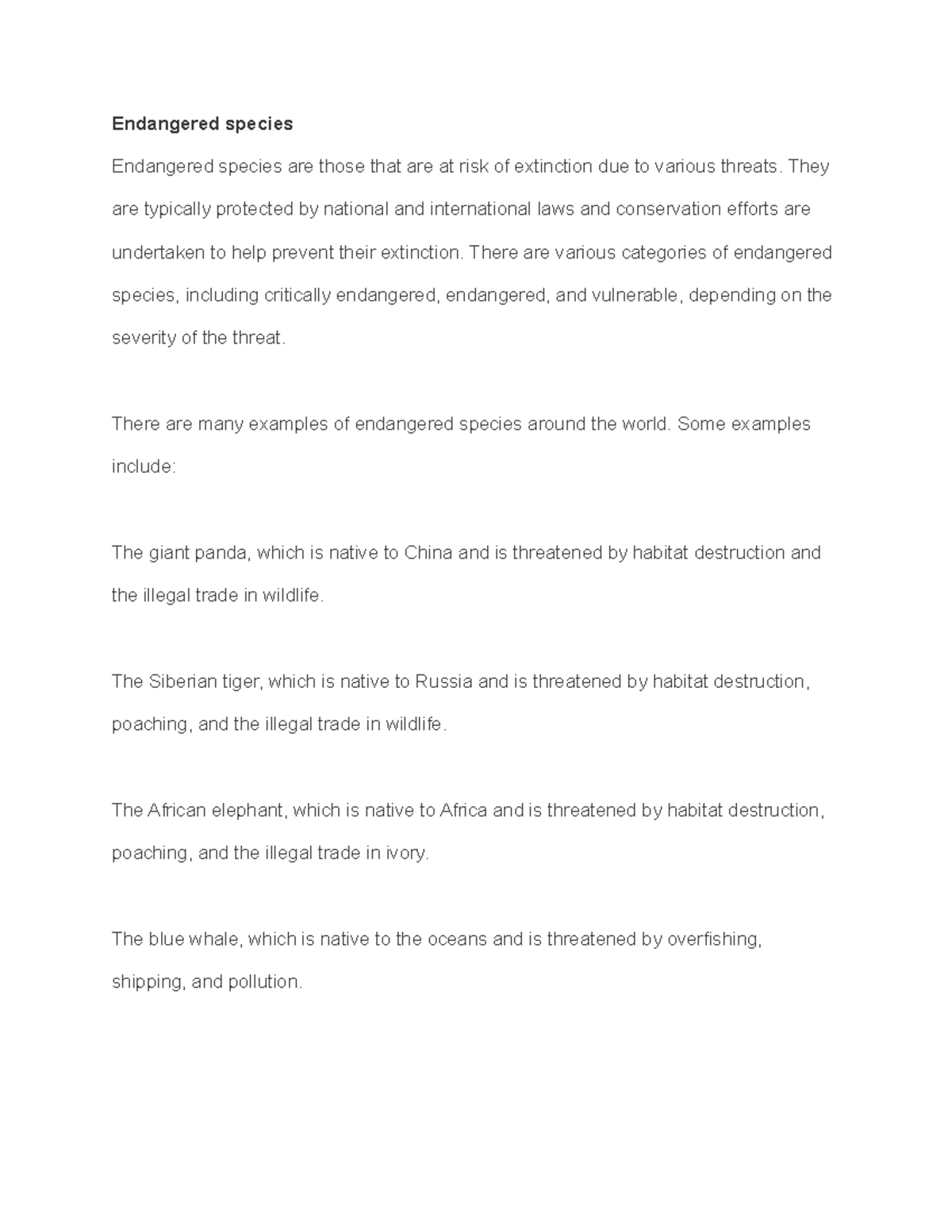 Conservation biology course outline: endangered species, habitat ...