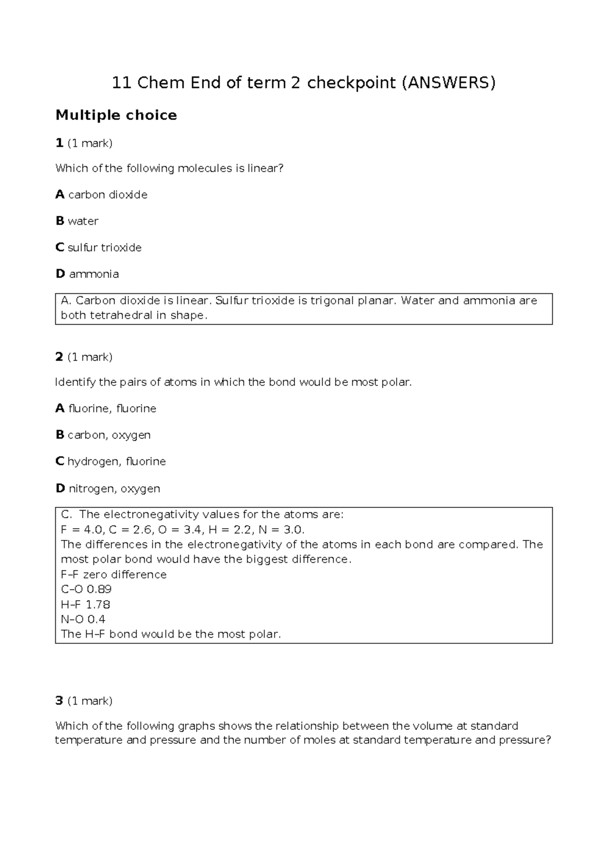 11 Chem End of Term 2 Checkpoint - Answer Key - Studocu