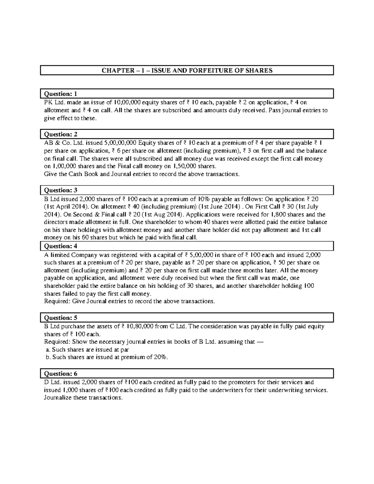 Chapter 1: Issue and Forfeiture of Shares - Revised Notes - Studocu