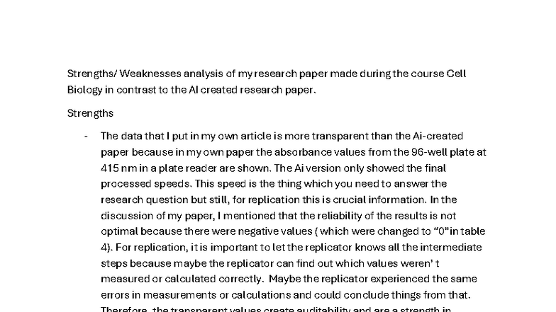 Weaknesses Analysis of My Research Paper vs AI Paper - Cell Biology ...