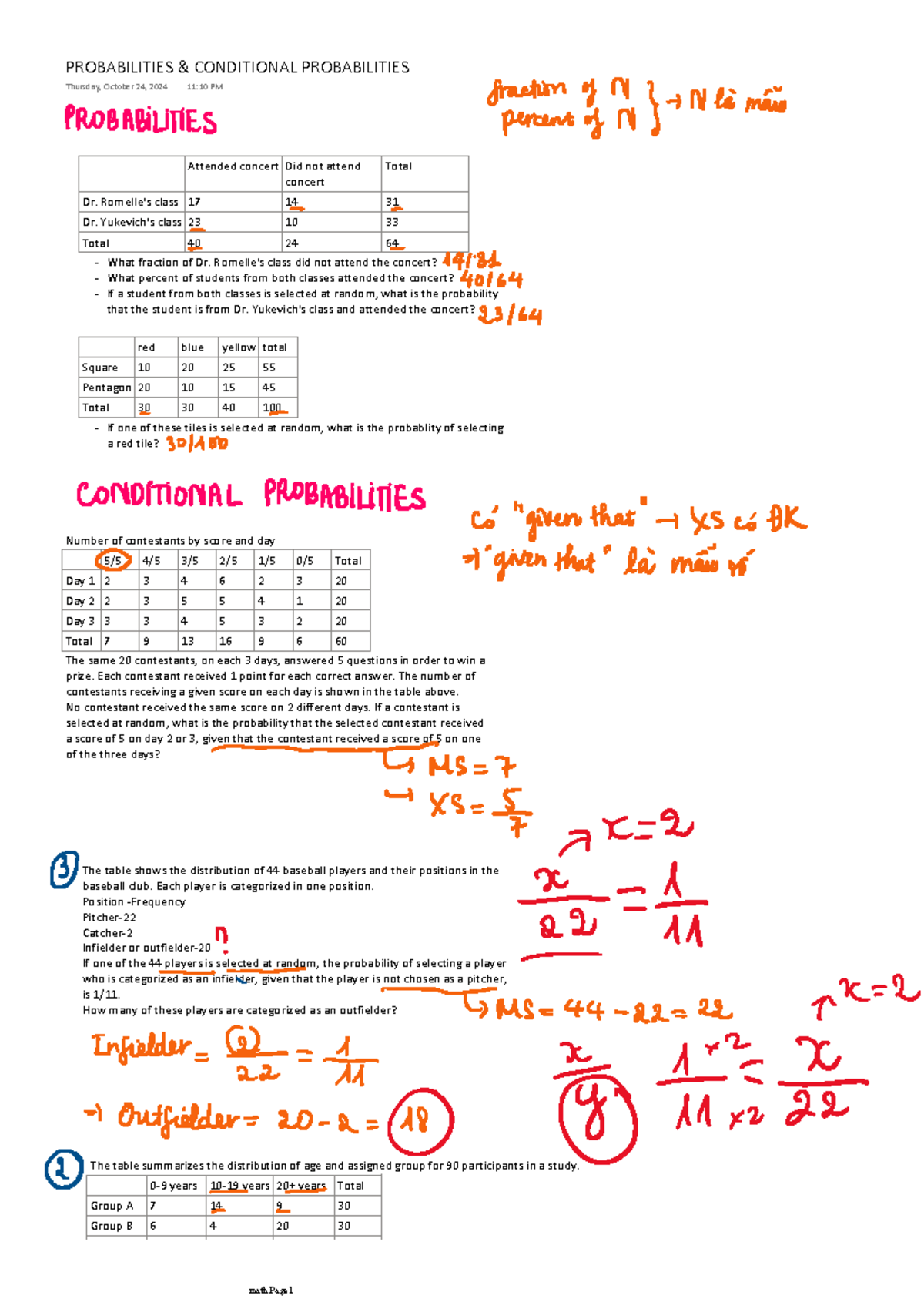 Probabilities & Conditional Probabilities (MATH 101) - Studocu