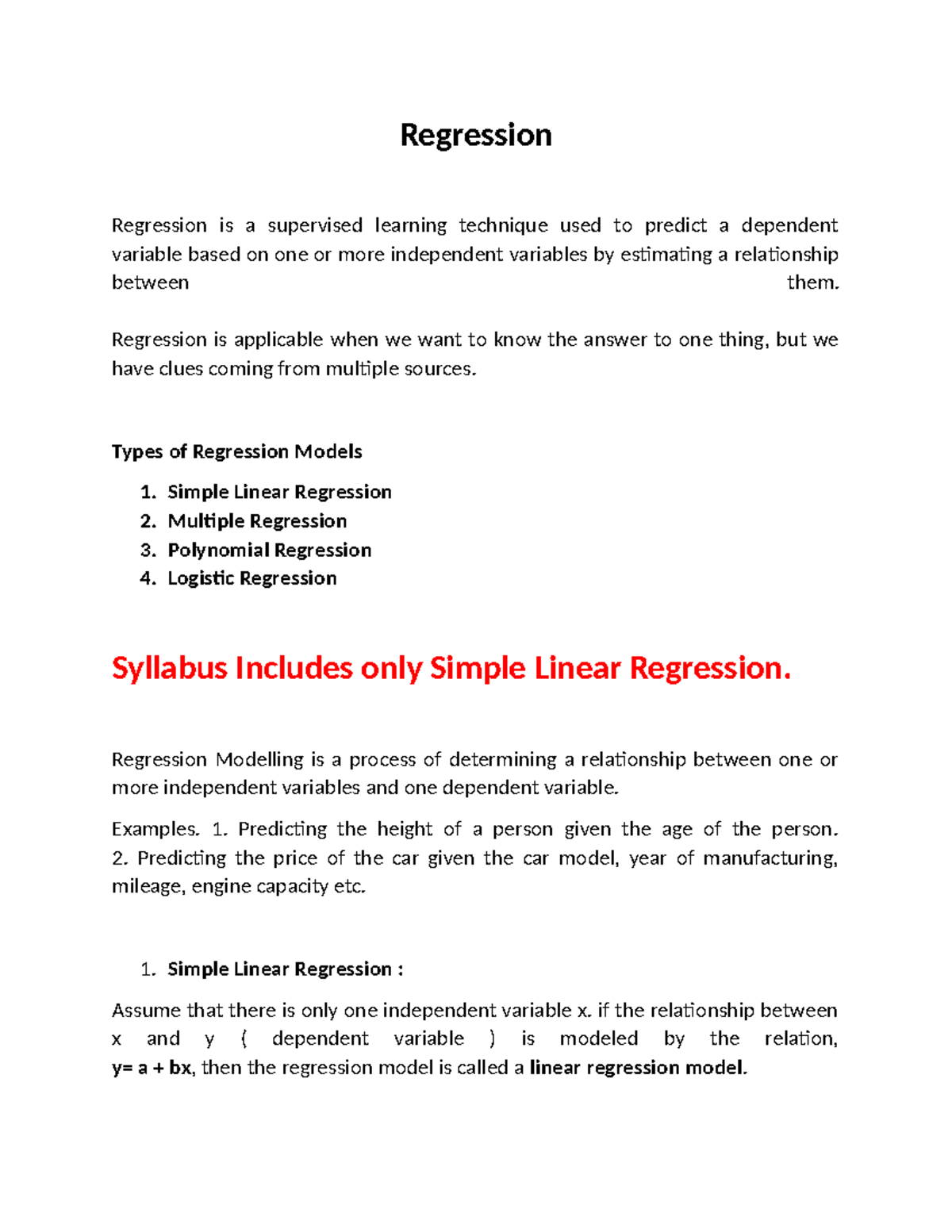 Module 3: Chapter 5 - Overview of Regression Models and Techniques ...