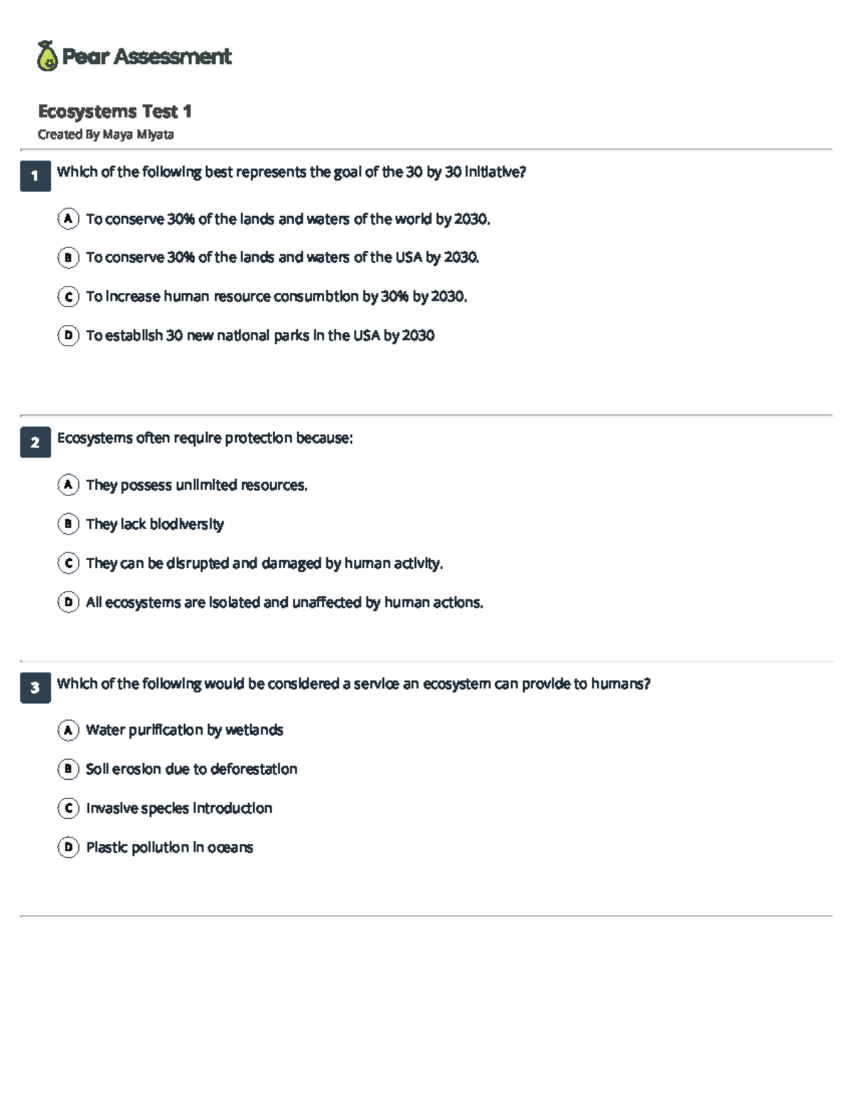 Ecosystems Test 1: Understanding Conservation & Biodiversity Issues ...