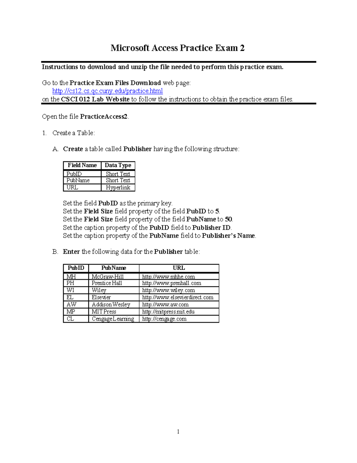 Microsoft Access Practice Exam 2 - CSCI 012 Lab Guide - Studocu