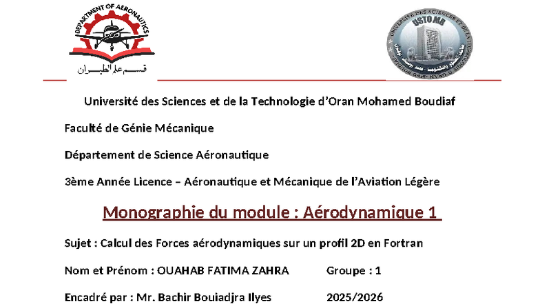Monographie L3 : Calcul des Forces Aérodynamiques 2D en Fortran - Studocu