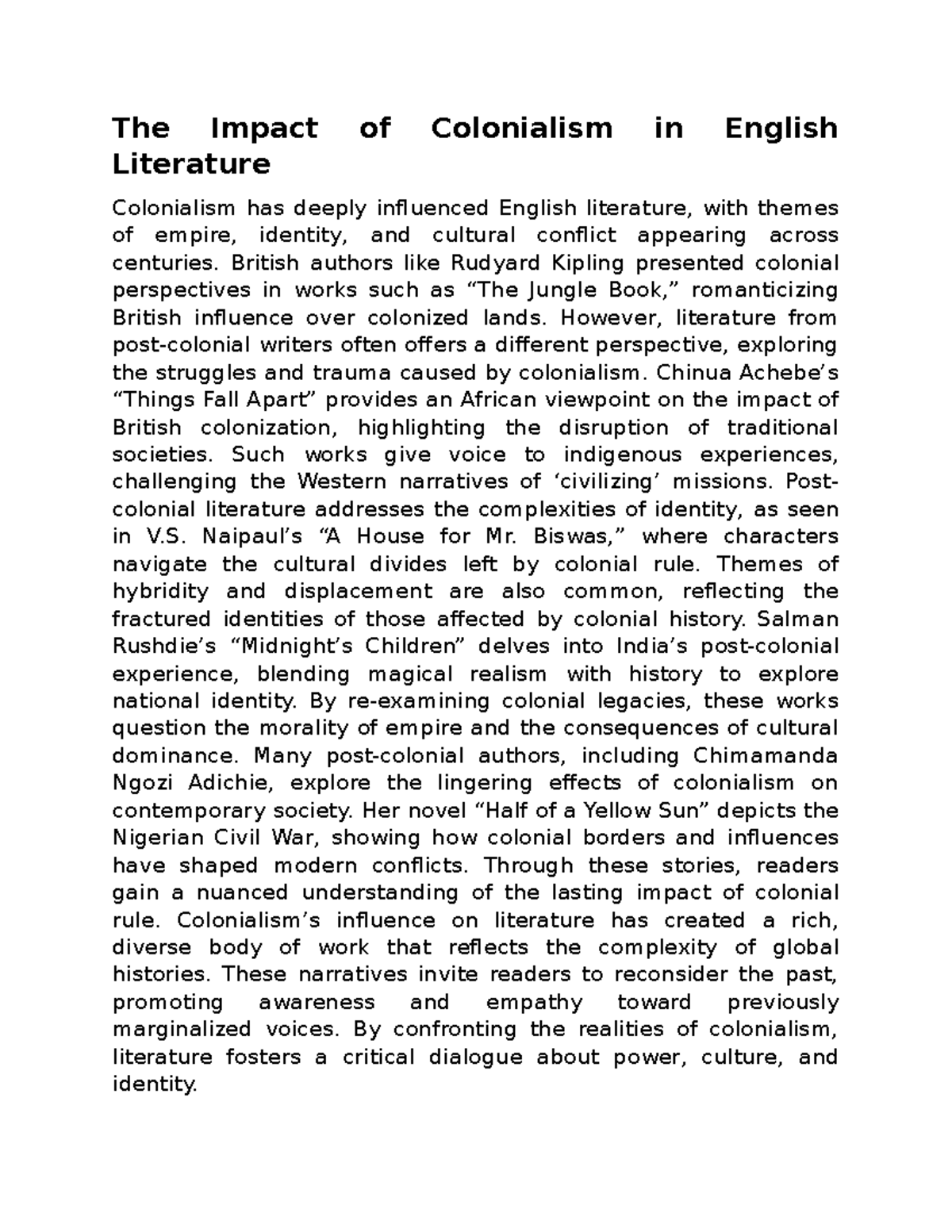 The Impact of Colonialism on English Literature: Themes & Perspectives ...