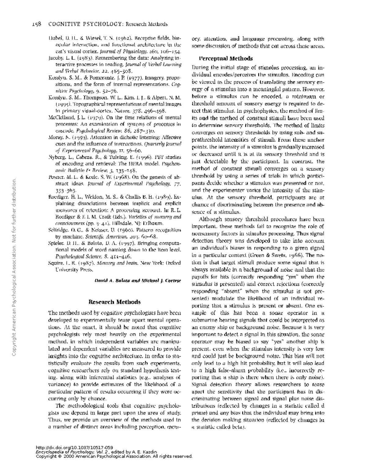 Cognitive Psychology: Experimental Methods & Techniques Overview - Studocu