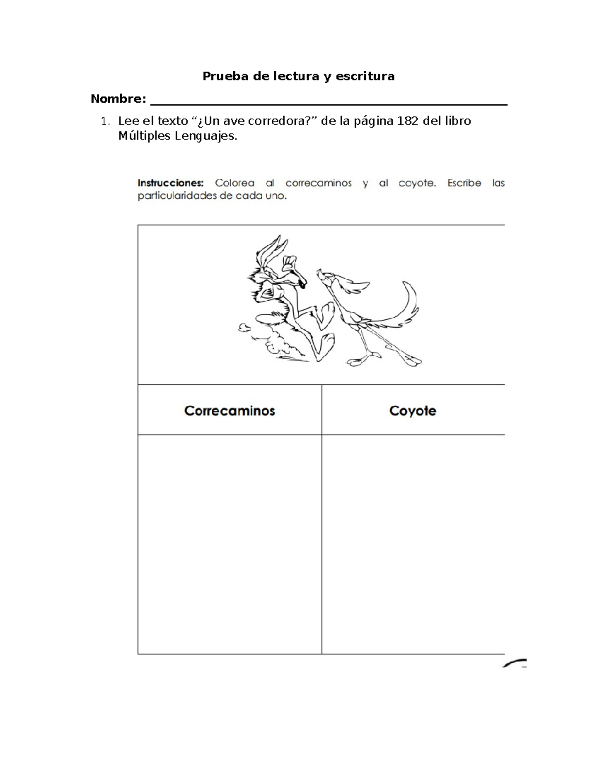 Prueba de Lectura y Escritura: Autoevaluación y Reflexión sobre ...