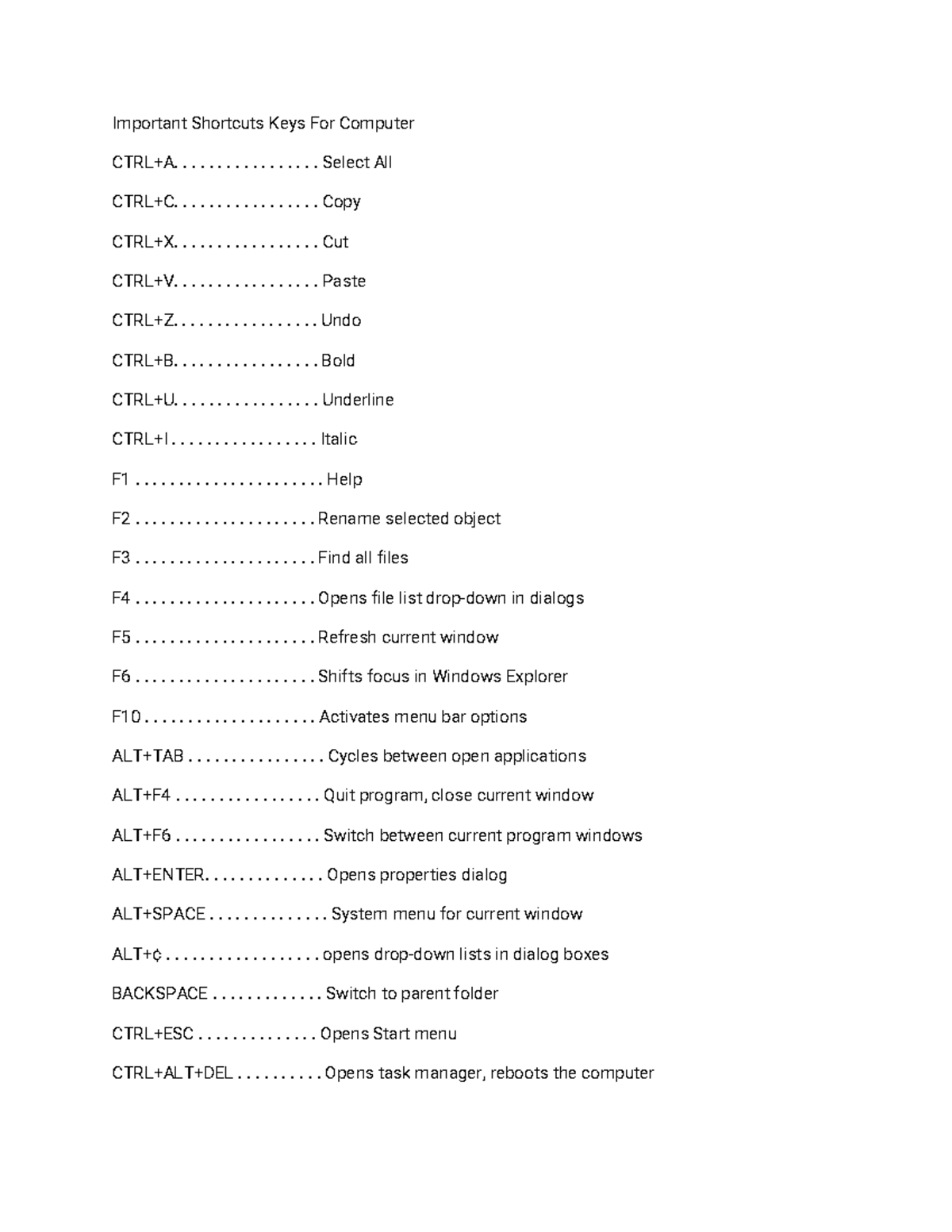 Computer Shortcuts Guide: Essential Keys for Efficiency - Studocu
