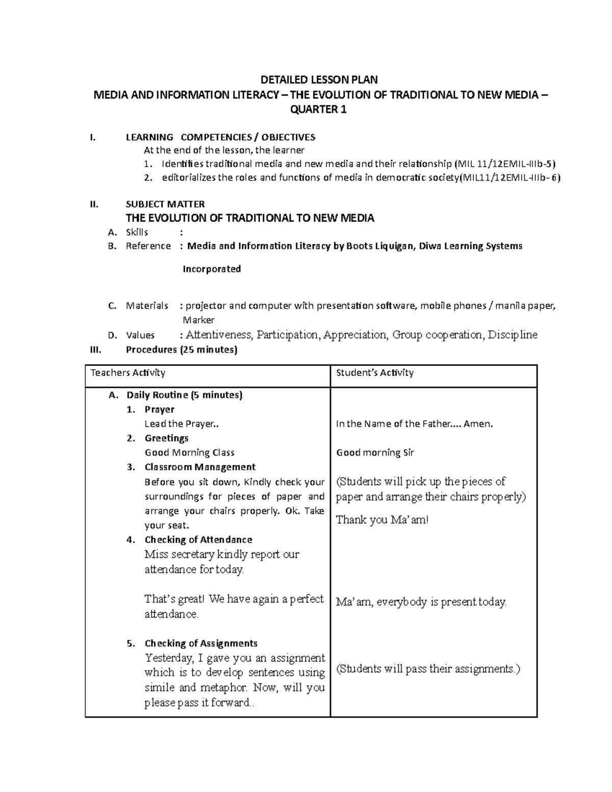 352727447-Detailed-Lesson-Plan-on-Media-Literacy-MIL-Quarter-1 - Studocu