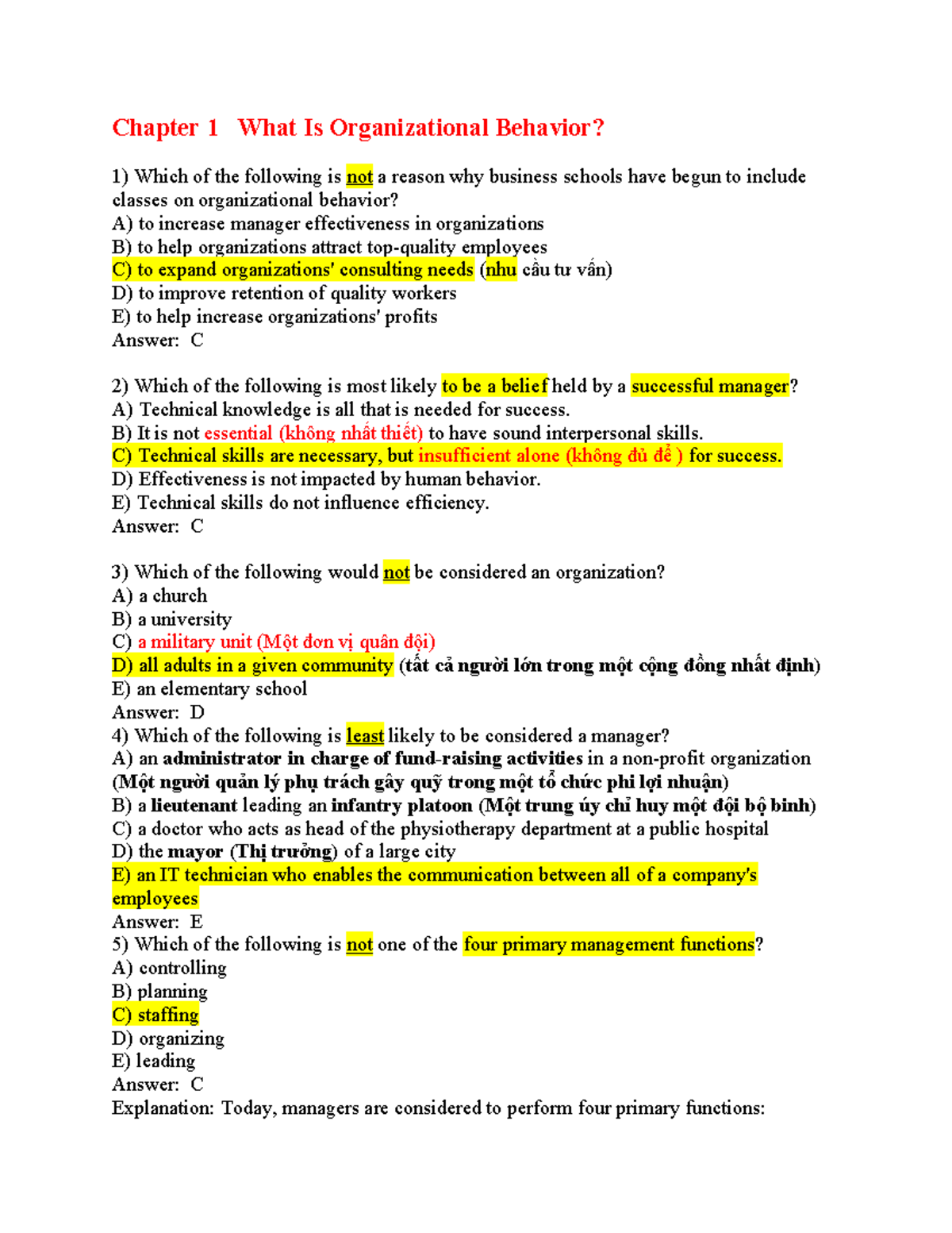 Chapter 1: Understanding Organizational Behavior - Quiz Questions ...