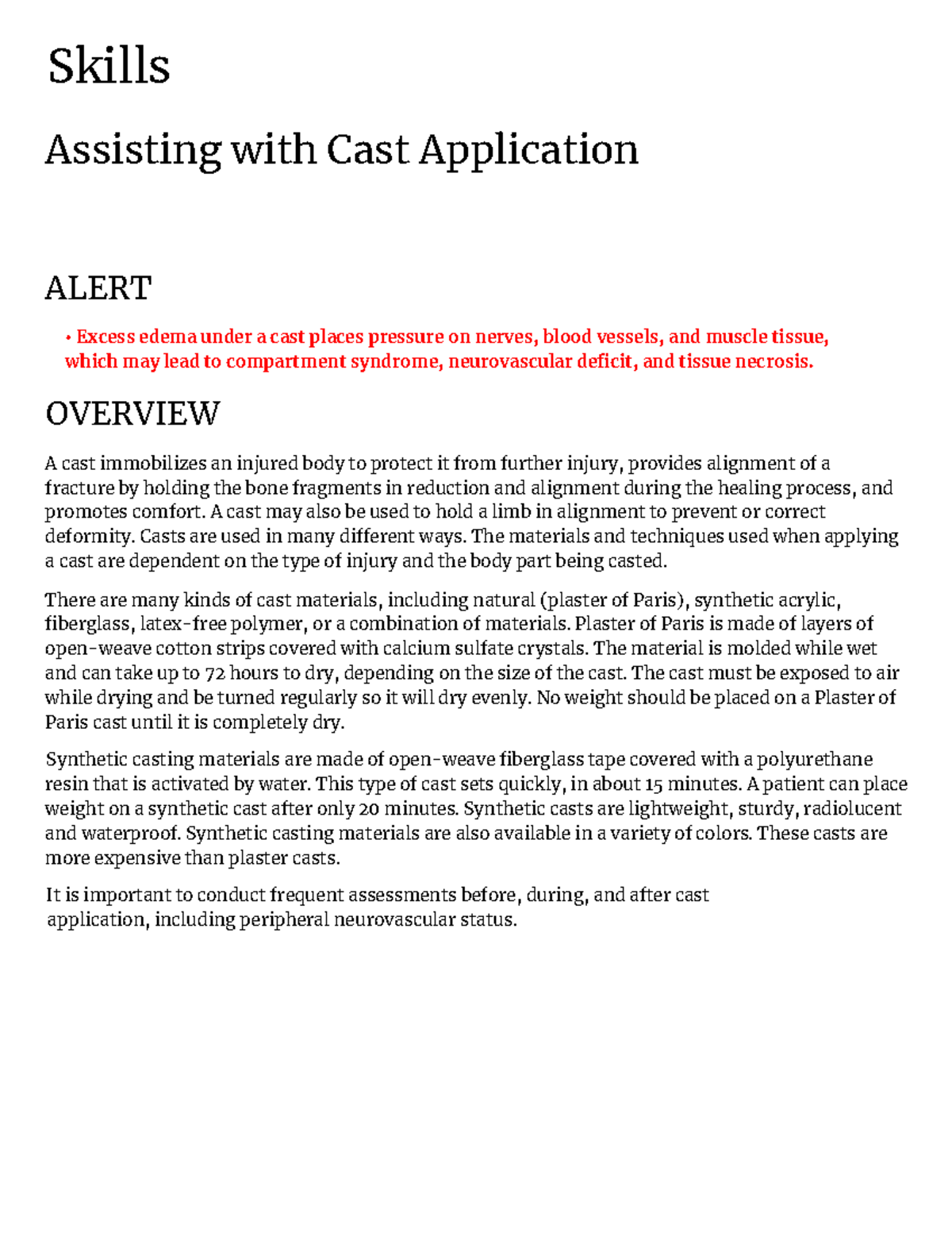 Assiting with Cast Application - Skills Assisting with Cast Application ...