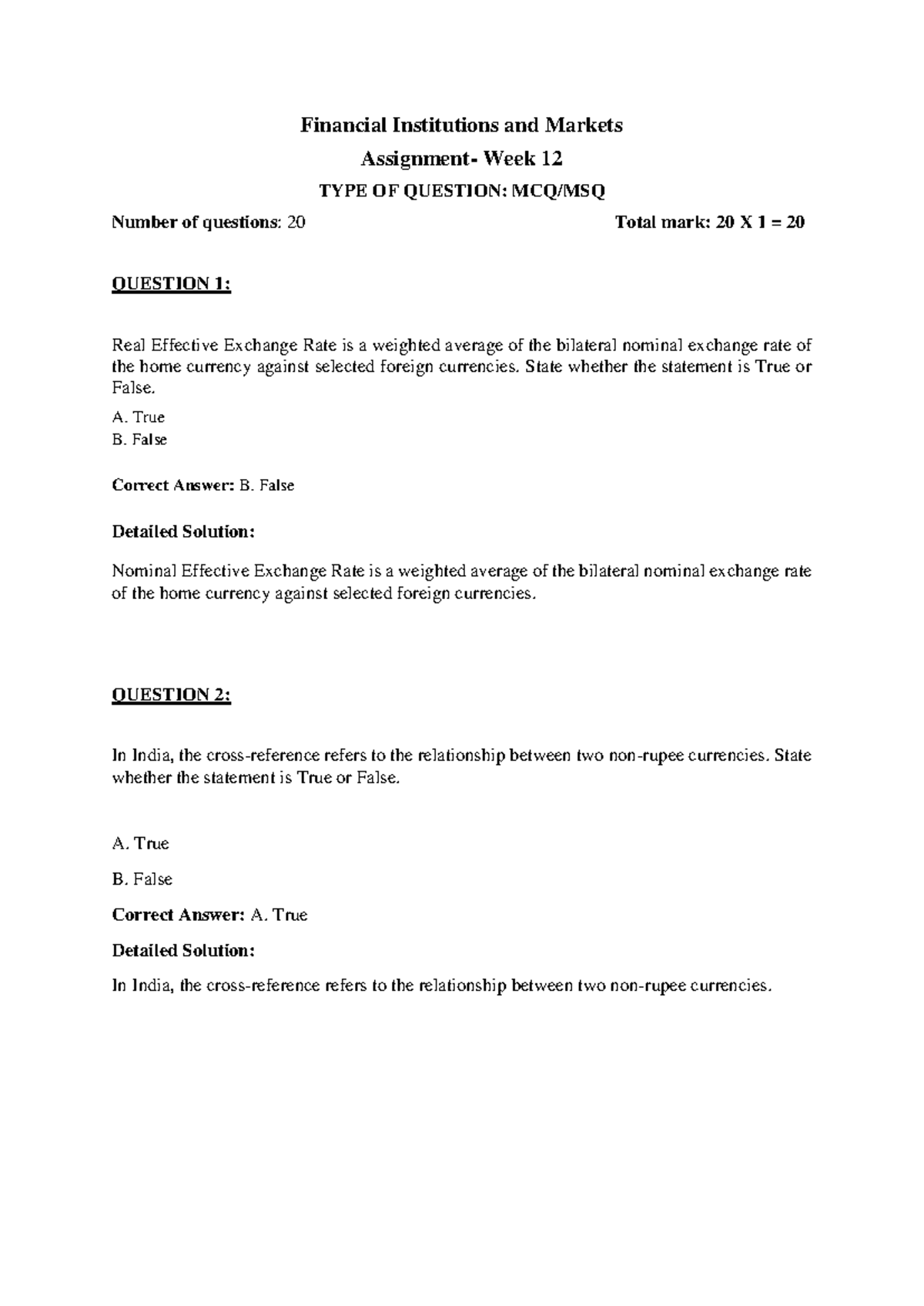 Financial Institutions and Markets (FIN 101) Week 12 Assignment - Studocu