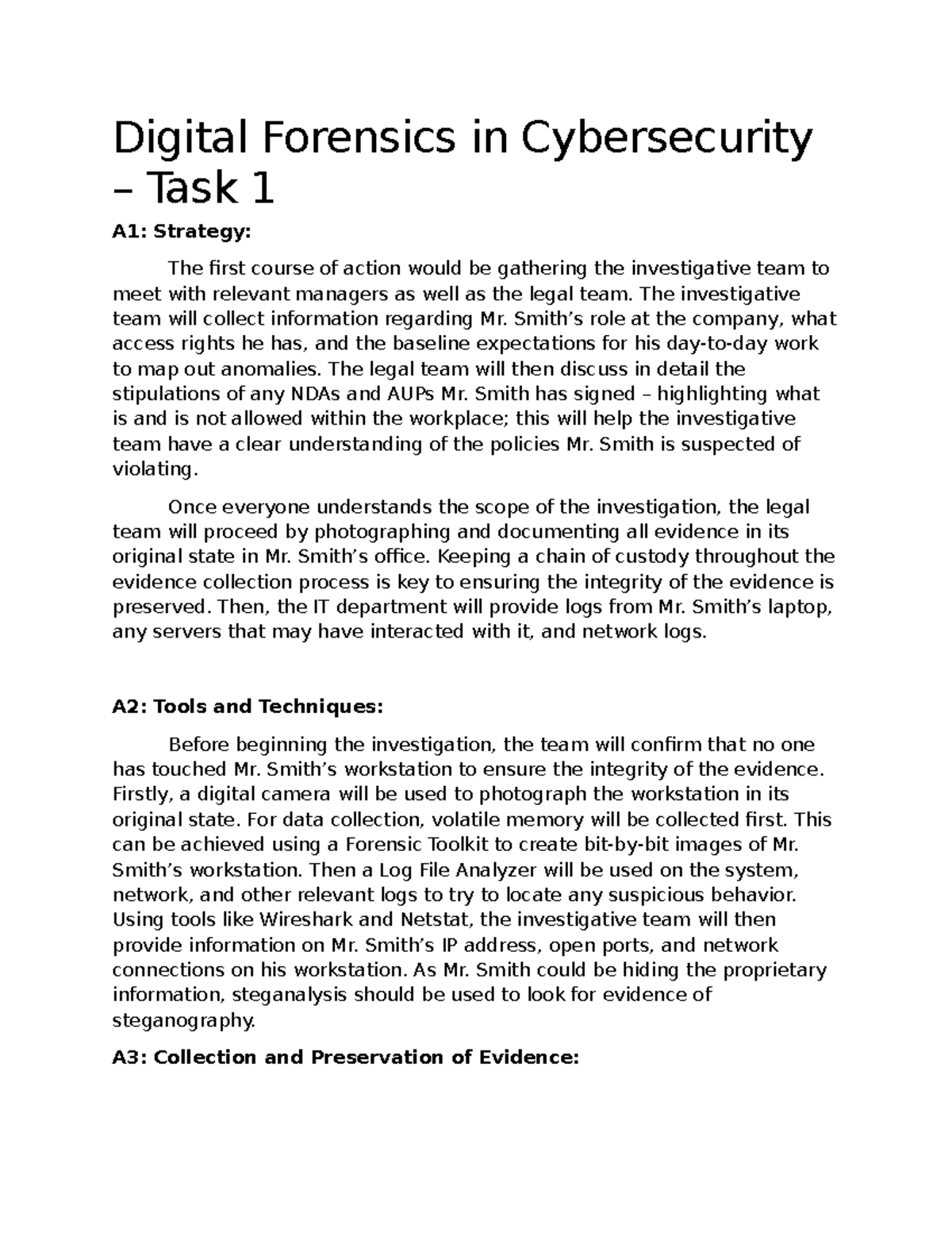 Digital Forensics in Cybersecurity - Task 1 Report Analysis - Studocu
