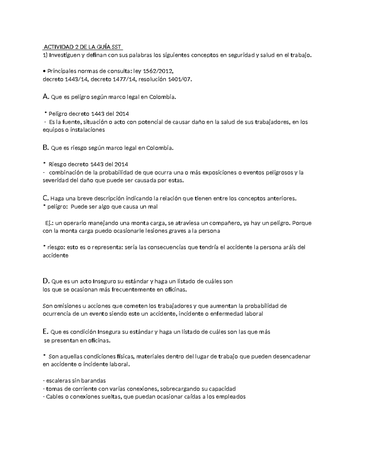 Actividad 2: Definición de Peligro y Riesgo en SST según Decreto 1443 ...