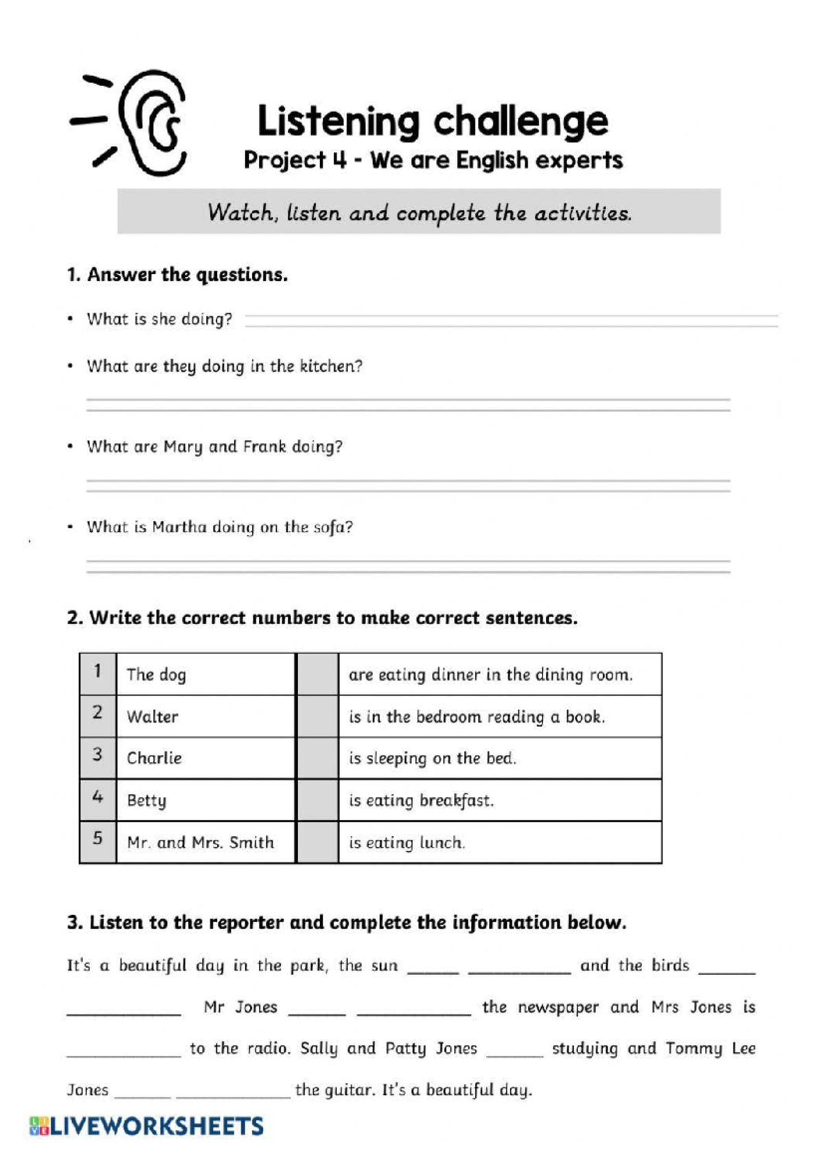 Listening Challenge Project 4: Present Progressive Activities - CHE3 ...