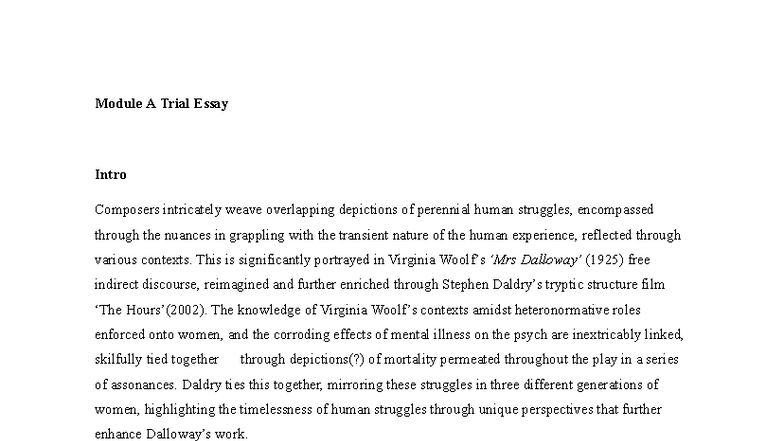 Module A Trial Essay - Exploring Human Struggles in Virginia Woolf's ...