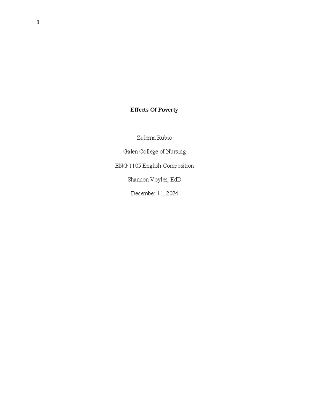 ENG 1105 Cause and Effect of Poverty: A Comprehensive Review - Studocu