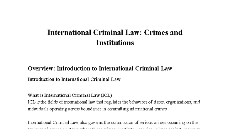 ICL 101: Overview of International Criminal Law and Key Concepts - Studocu