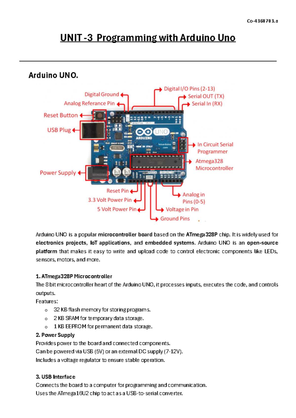 UNIT 3: Programming Concepts Using Arduino UNO Basics - Studocu