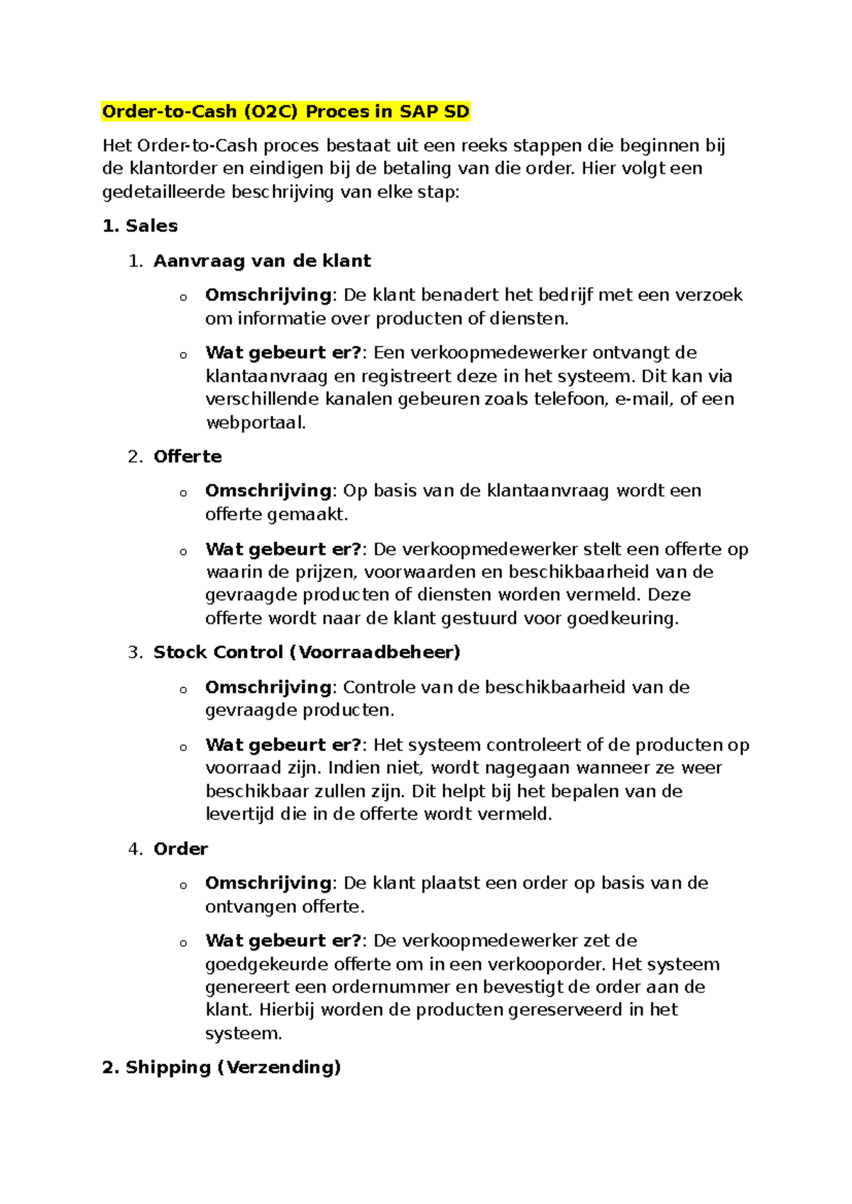 SAP Process Cycles: O2C, P2P, Manufacturing & FI Overview - Studocu