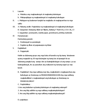 Lesson plan - sanhi at bunga grade5 - SANHI AT BUNGA I. Layunin a ...