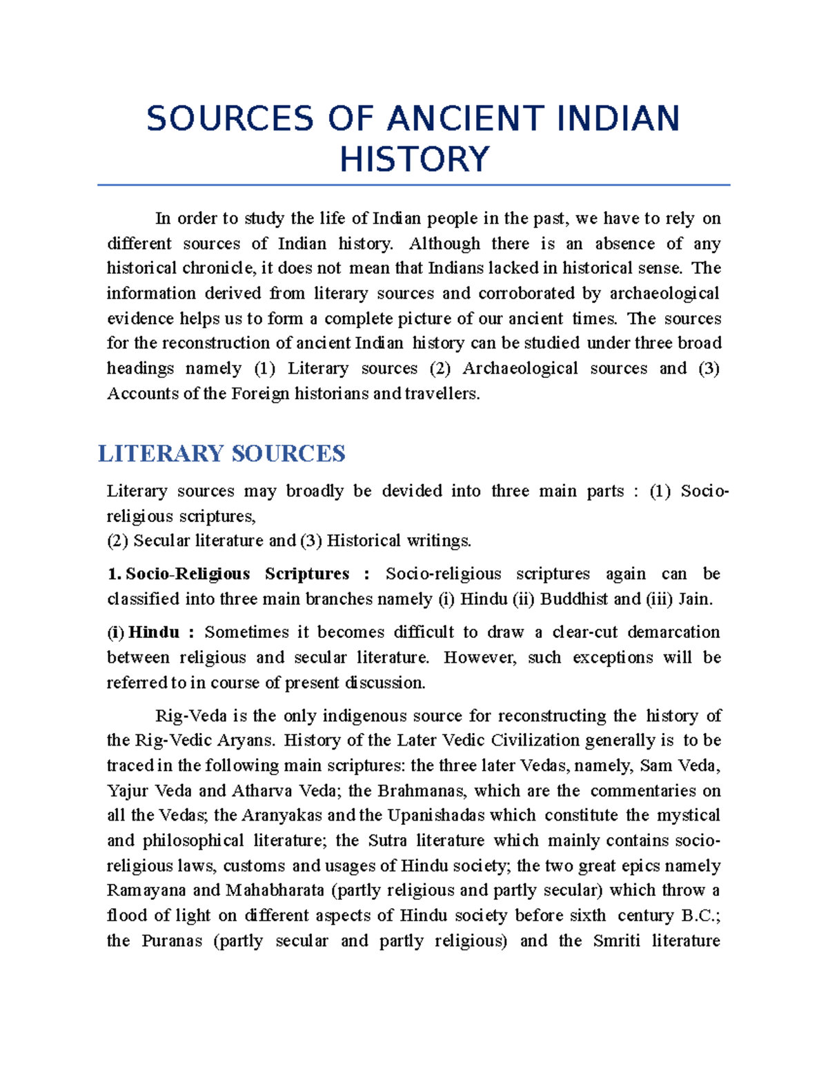 Sources OF Ancient Indian History - SOURCES OF ANCIENT INDIAN HISTORY ...