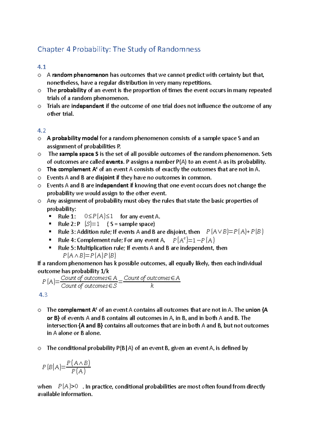 Chapter 4 Probability Statistics - Chapter 4 Probability: The Study of ...