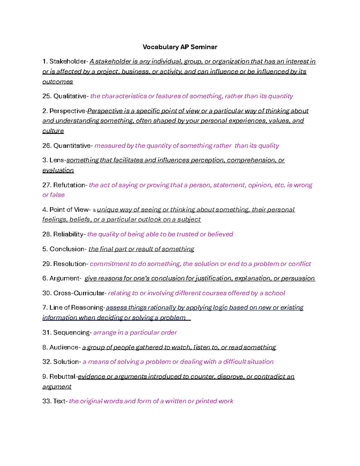Vocabulary Terms for AP Seminar: Key Concepts and Definitions - Studocu