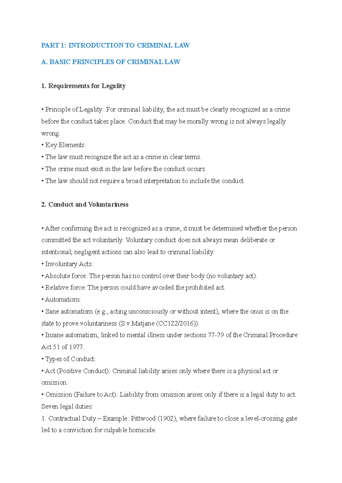 Criminal Law Module - Key Concepts & Act Summaries for Students - Studocu