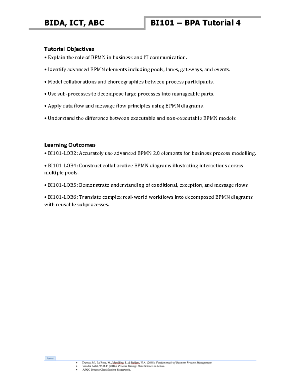 BI101 BPA Tutorial 4: Mastering Advanced BPMN Elements - Studocu