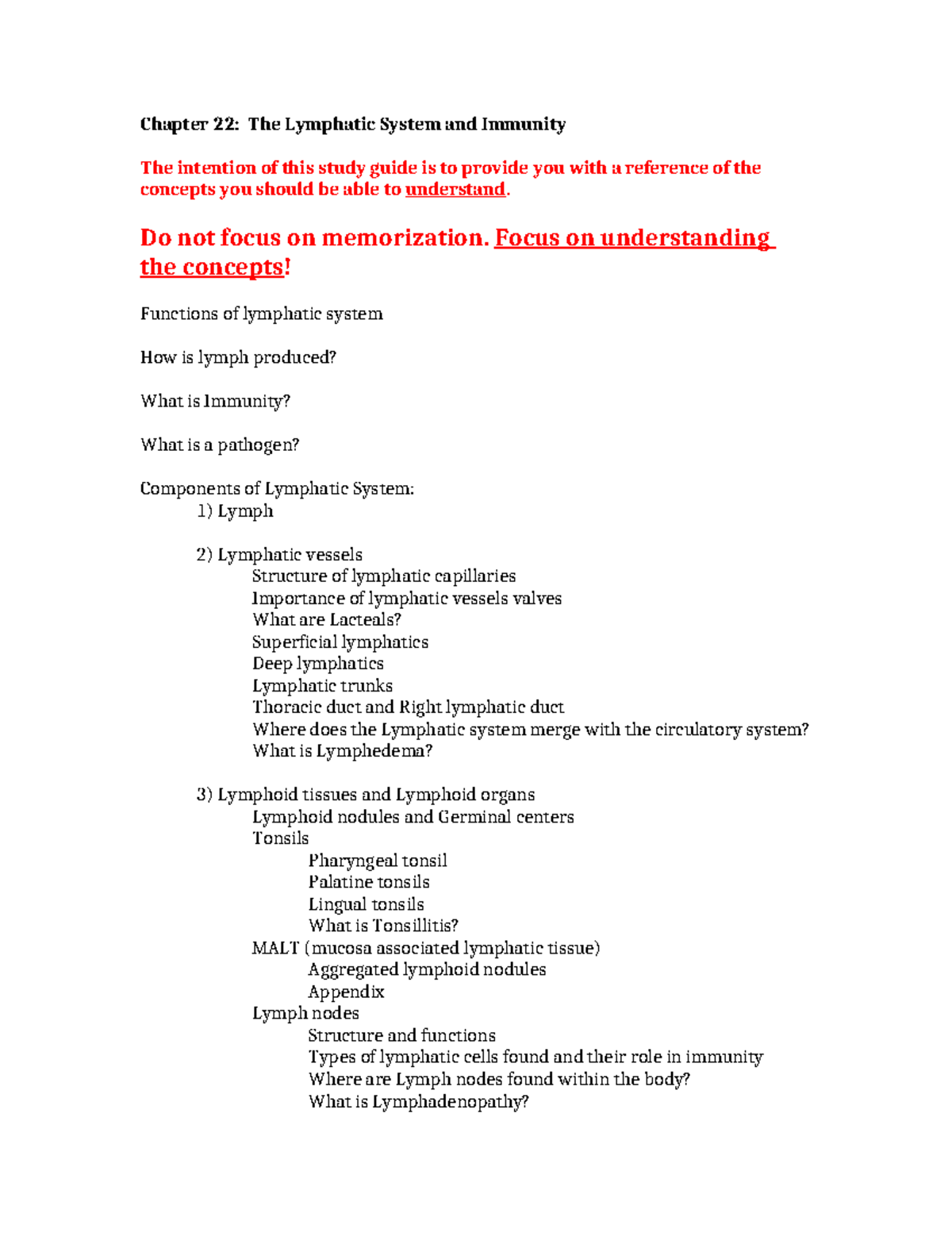 Chapter 22: Lymphatic System & Immunity Study Guide - Studocu