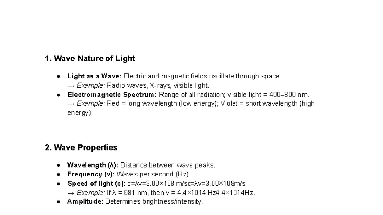 Unit 7 - Wave Nature of Light and Quantum Theory Overview - Studocu