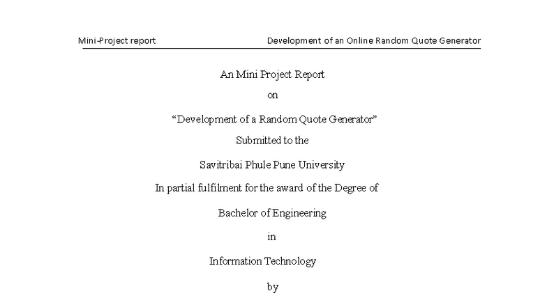 WAD 2023: Mini Project Report on Online Random Quote Generator - Studocu