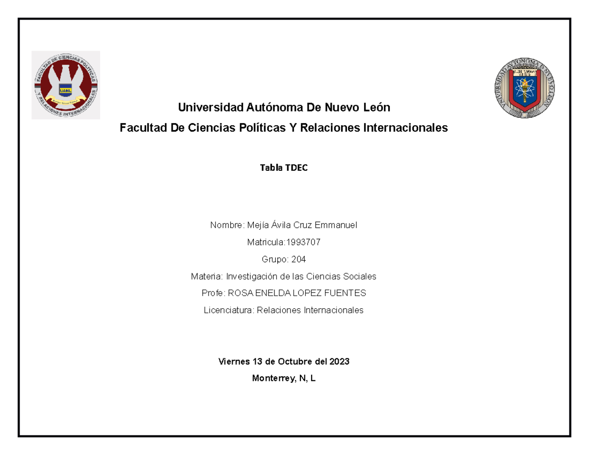 Tabla TDEC - hkl - Universidad Autónoma De Nuevo León Facultad De Ciencias Políticas Y ...