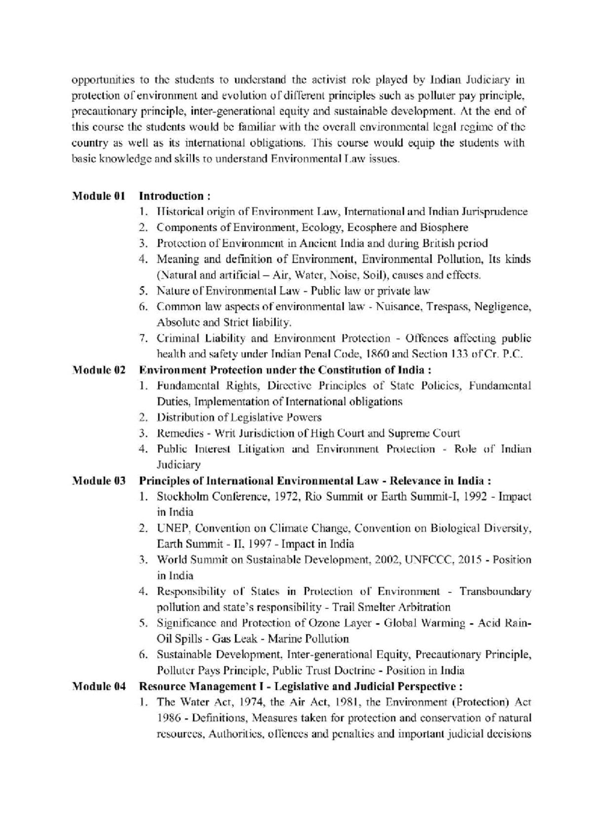 Environmental Law Syllabus (Course Code: ENV 101) - Studocu