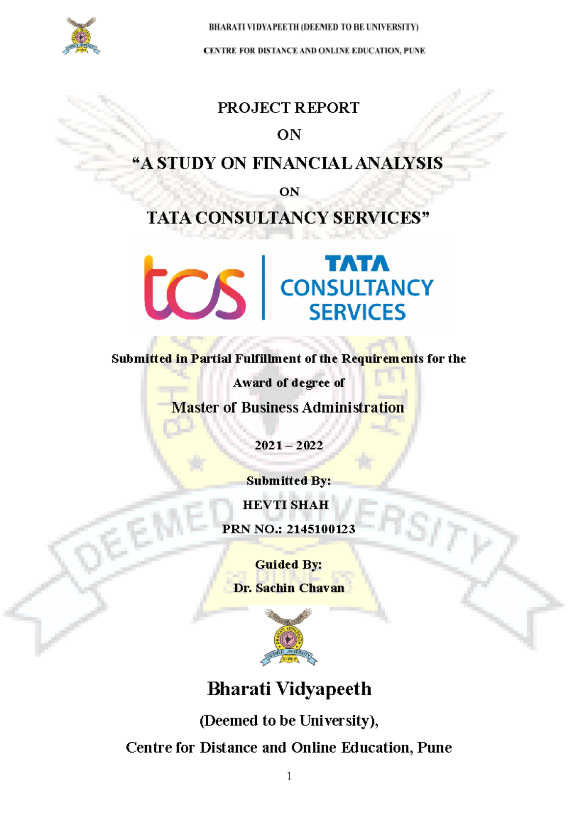 Hevti Shah A study on Financial Analysis of Tata Consultancy Services ...