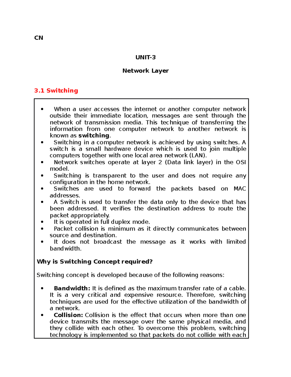 CN -3 - Module 3 Lecture: Network Layer & IPV4 Overview - Studocu