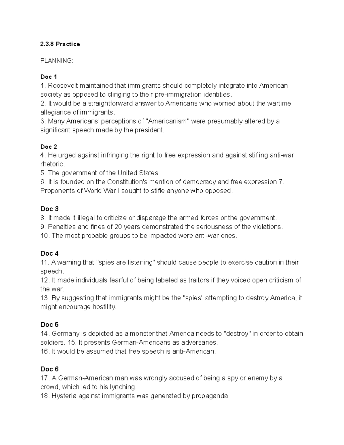 2 - apush - 2.3 Practice PLANNING: Doc 1 1. Roosevelt maintained that ...