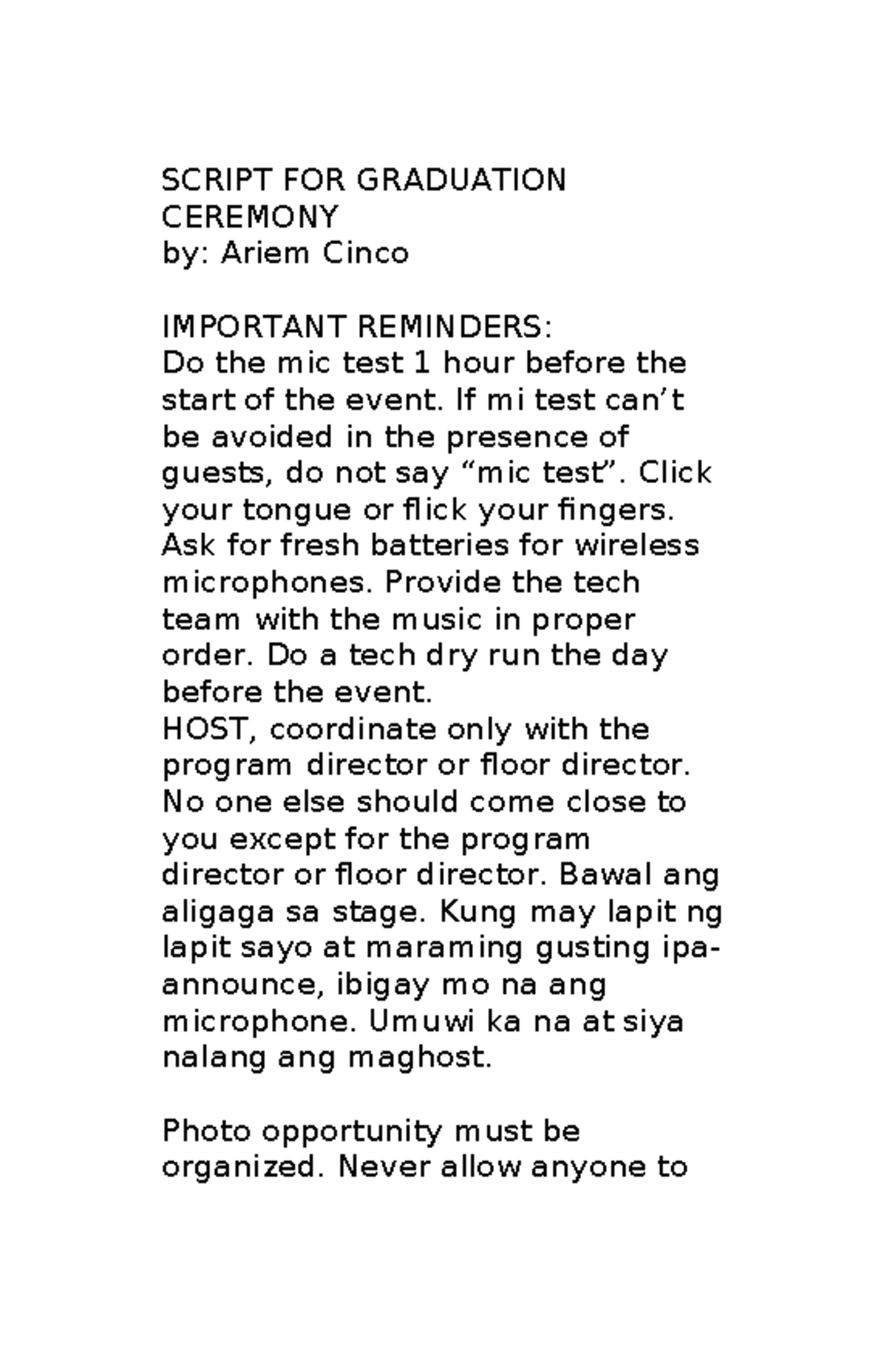 English emcee grad script - SCRIPT FOR GRADUATION CEREMONY by: Ariem ...